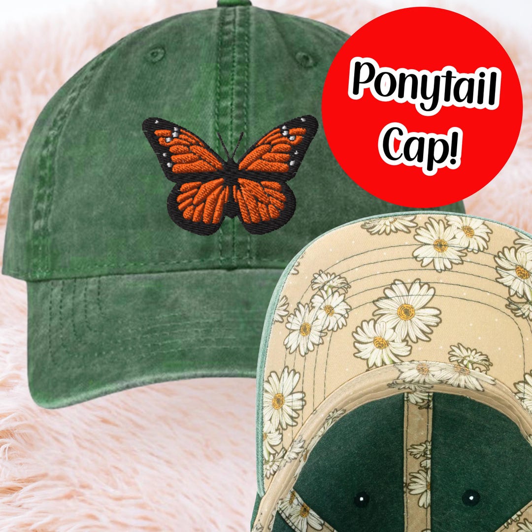 Monarch Butterfly Embroidered Ponytail Cap, Nature Inspired Hat ...