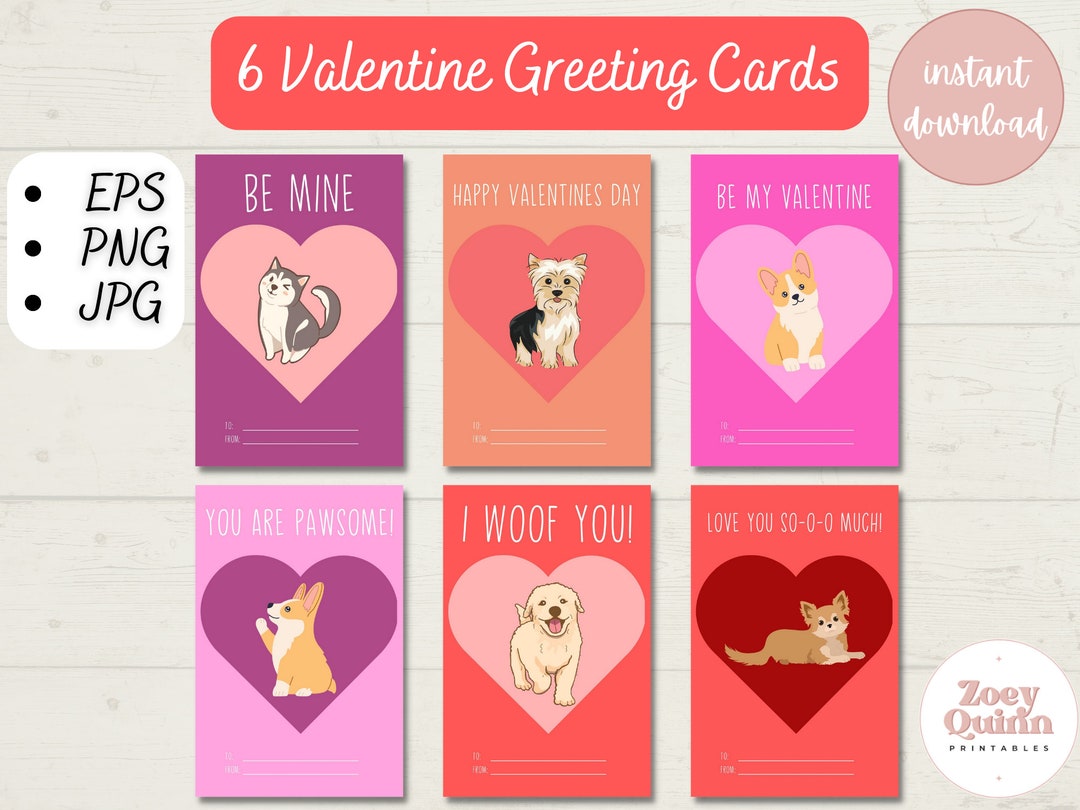 Cute Puppy Cards Dog Valentines Day Printable for Kindergarten ...
