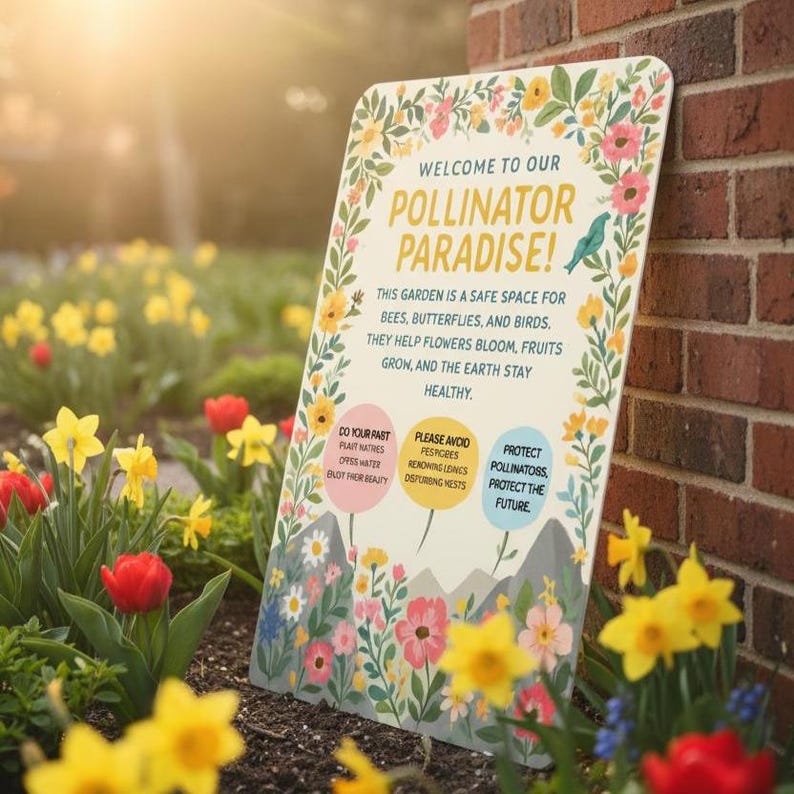 Native Plant Pollinator Habitat Sign, 8x12 12x18 Outdoor Rated Aluminum ...