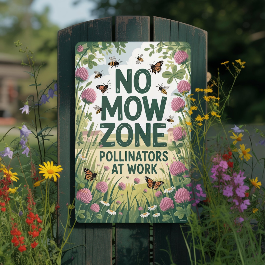 No Mowing Metal Garden Sign | No Mow Zone Pollinator 8x12 Yard Art ...