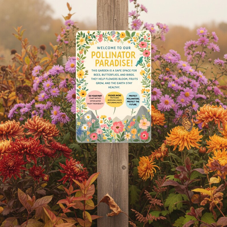 Native Plant Pollinator Habitat Sign, 8x12 12x18 Outdoor Rated Aluminum ...