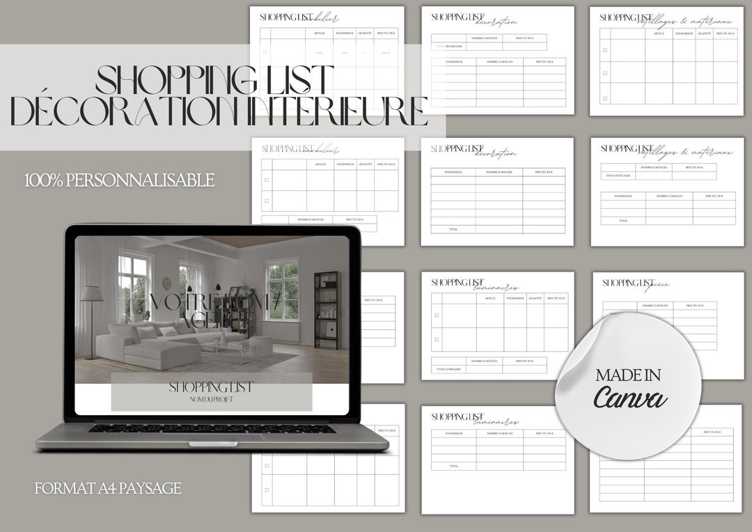 Interior Design Shopping List Template for Interior Decorator Fillable ...