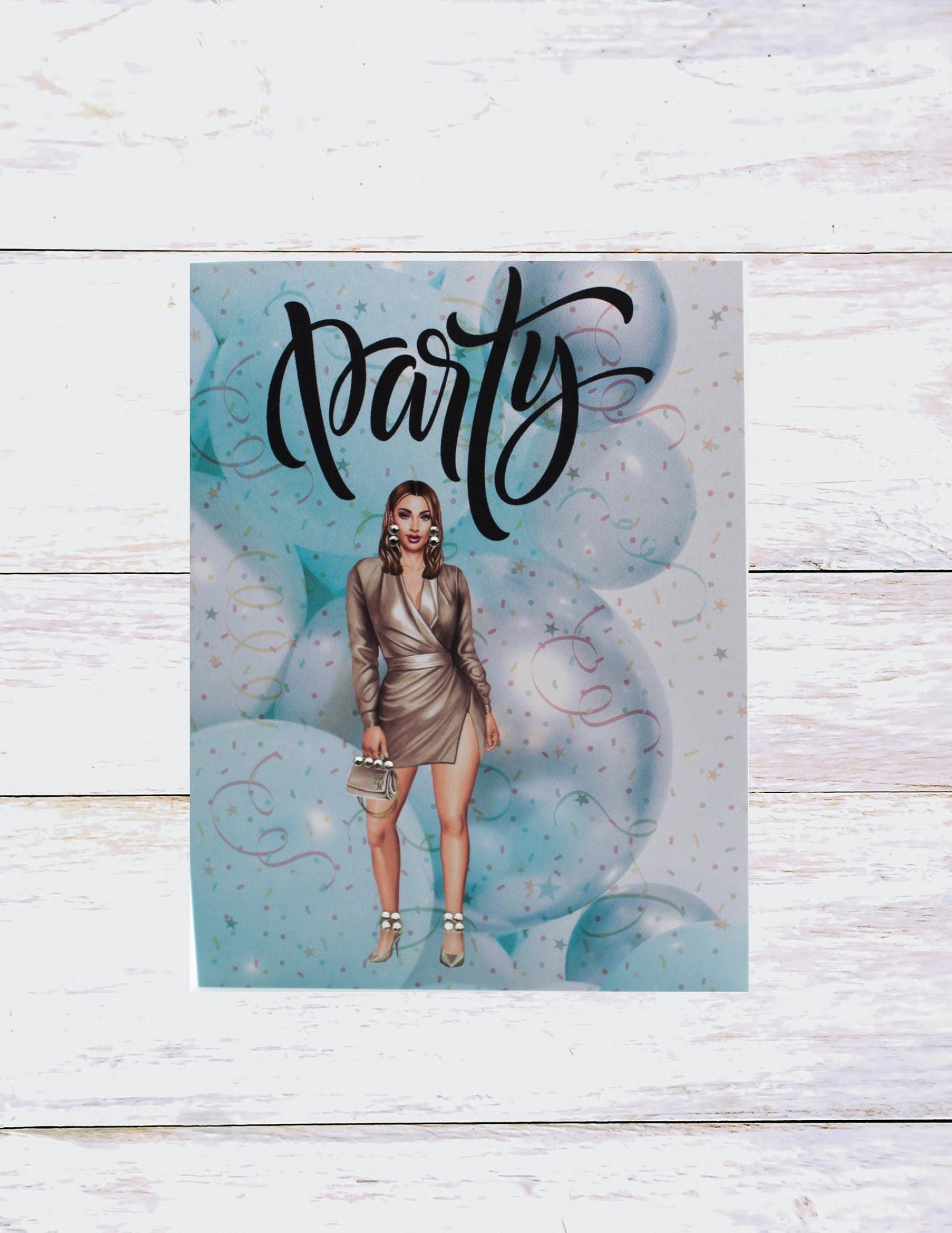 Party Greeting Card for Women, Diverse Fashion Card With Rhinestones ...