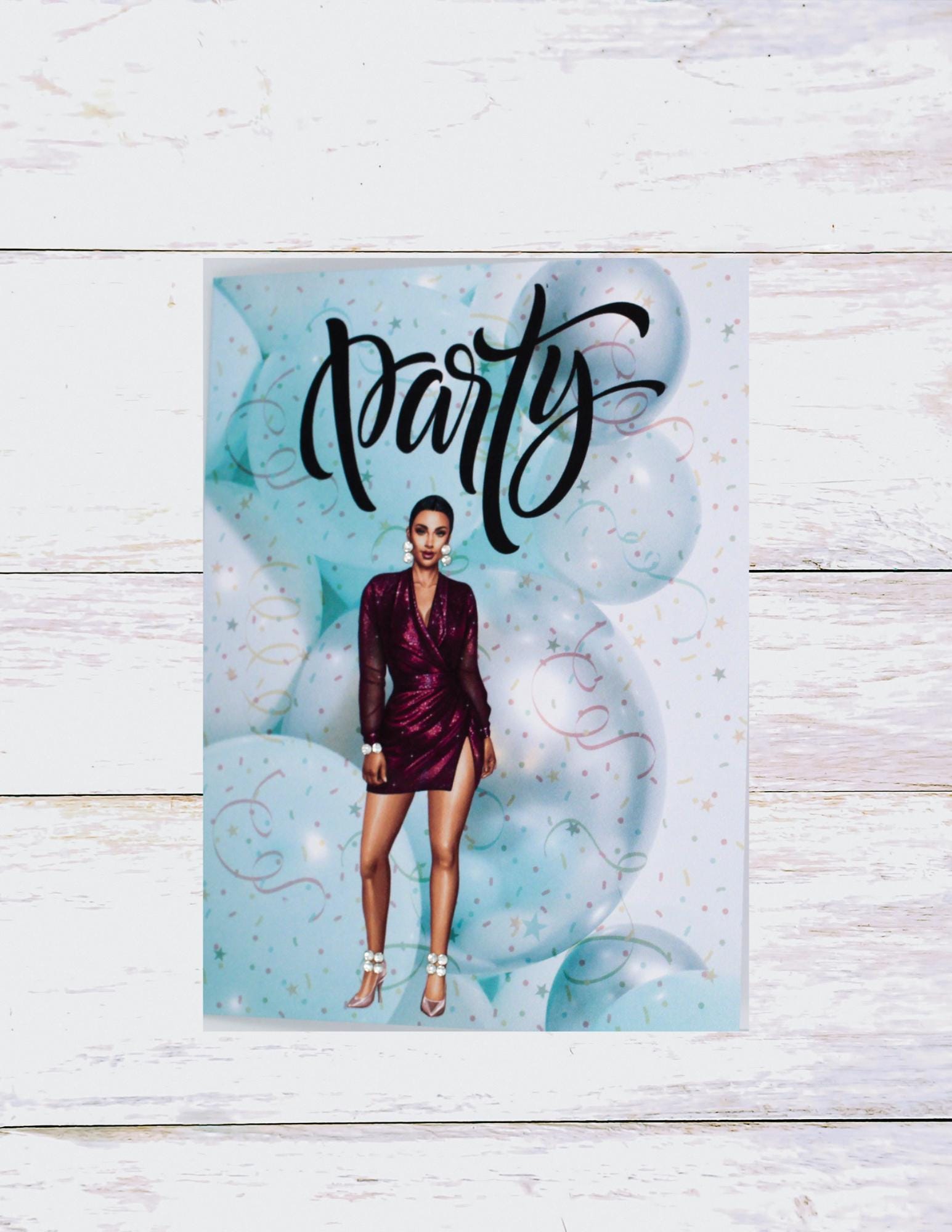 Party Greeting Card for Women, Diverse Fashion Card With Rhinestones ...