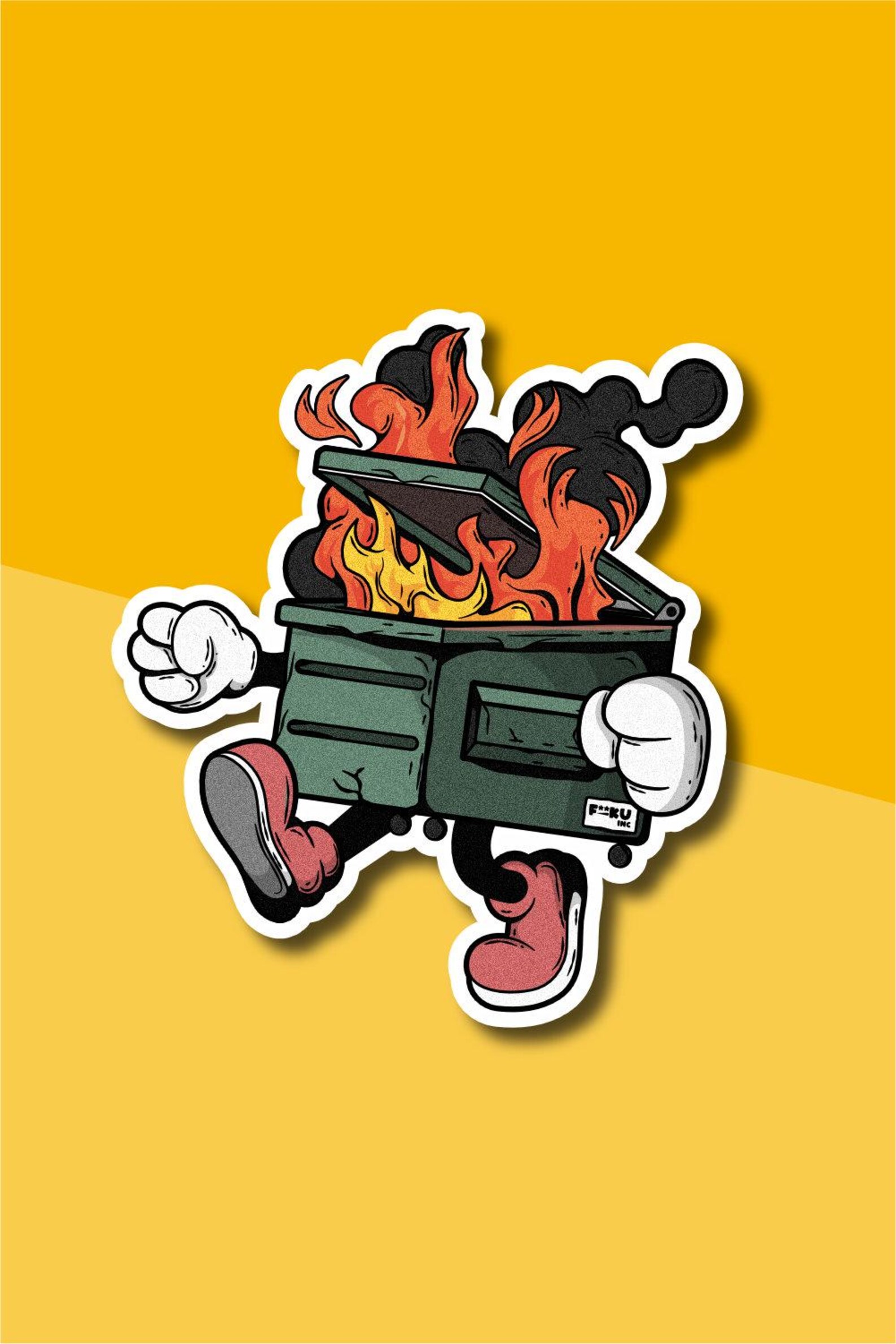 Dumpster Fire Sticker, Rubberhose Inspired Trash Sticker, Cute Cuphead ...