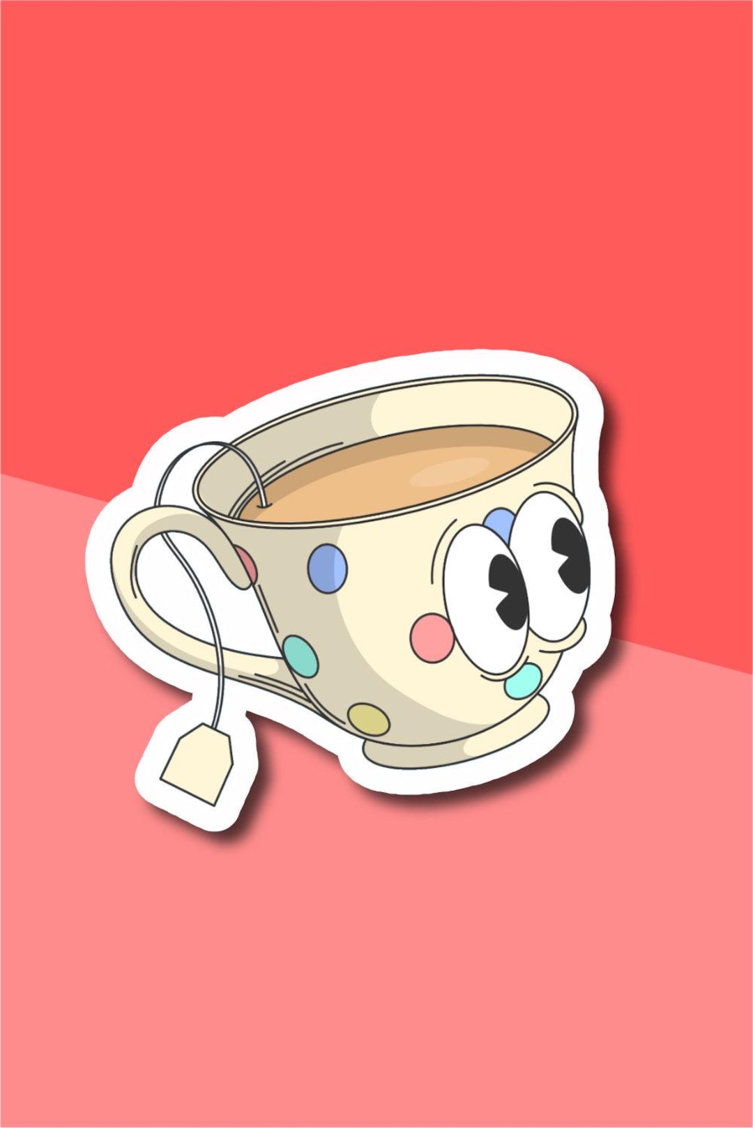 Cuphead Style Tea Cup Laptop Sticker, Small Christmas Gift for Her ...