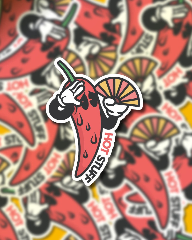 Spicy Pepper Sticker, Rubberhose Vinyl Decal for Food Journal, Cute ...