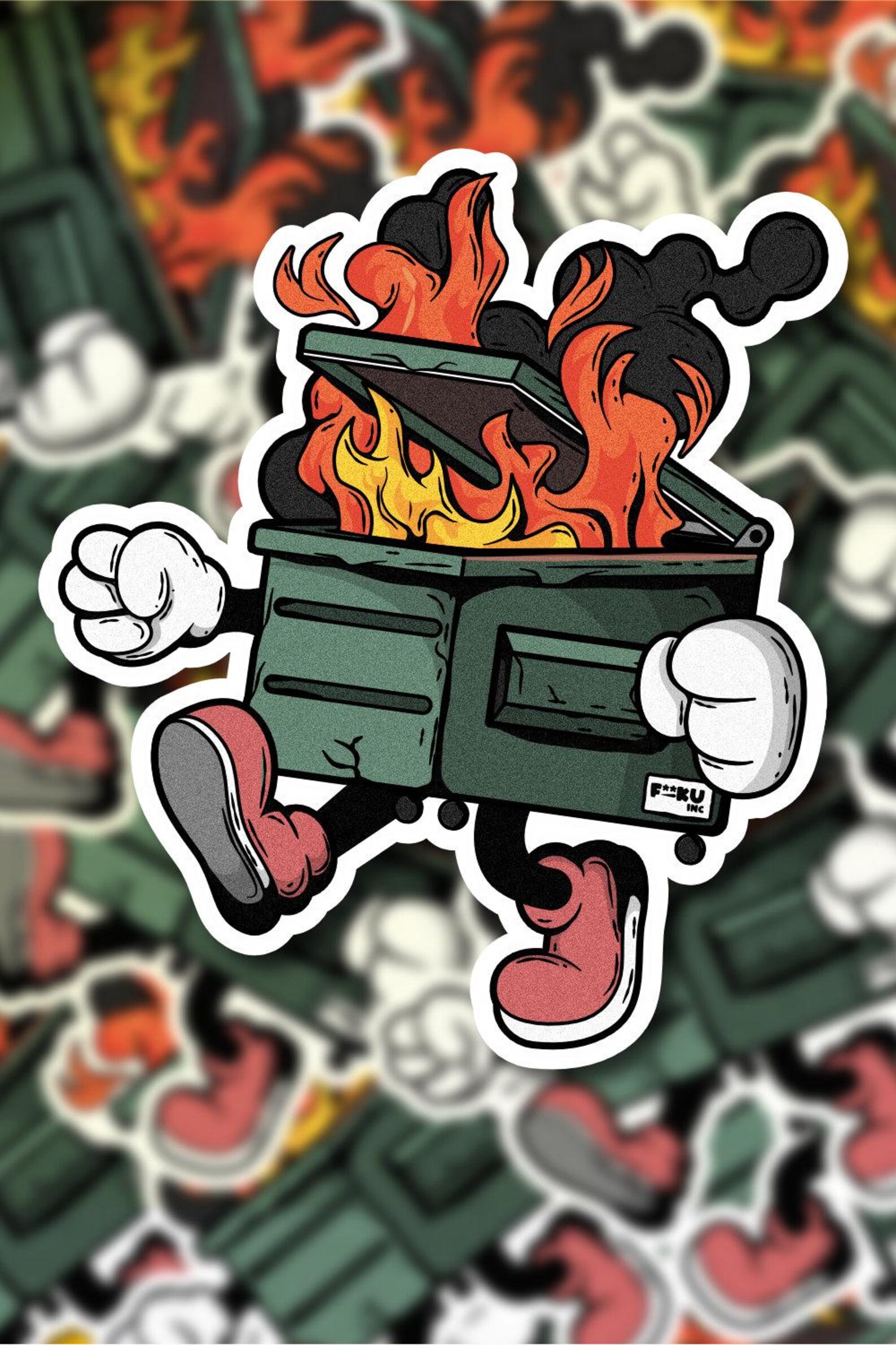 Dumpster Fire Sticker, Rubberhose Inspired Trash Sticker, Cute Cuphead ...