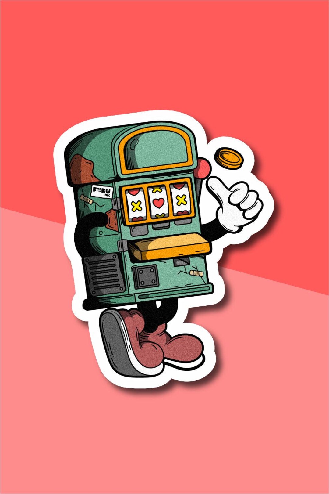 Slot Machine Sticker, Rubberhose Inspired Sticker, Cute Cuphead Style ...
