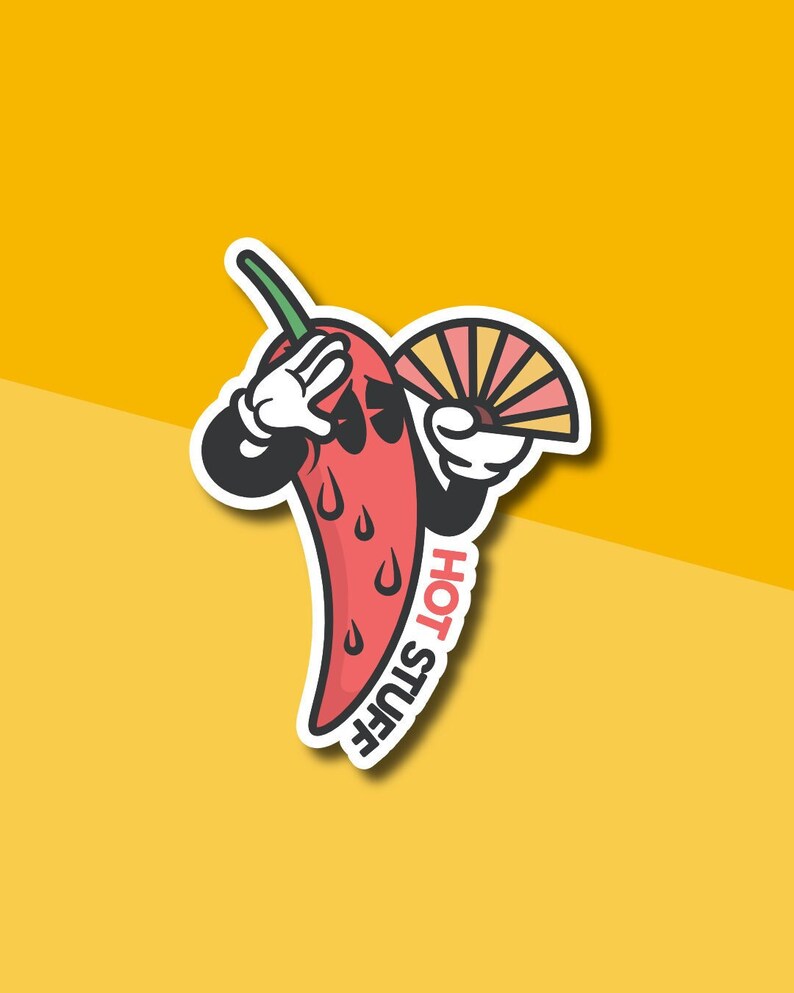 Spicy Pepper Sticker, Rubberhose Vinyl Decal for Food Journal, Cute ...