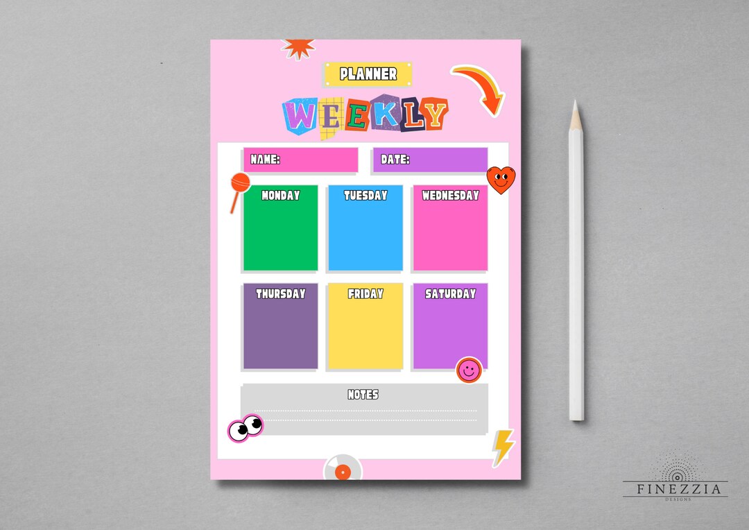 FINEZZIA Weekly Planner Printable Pink Yellow Girls Weekly Schedule ...