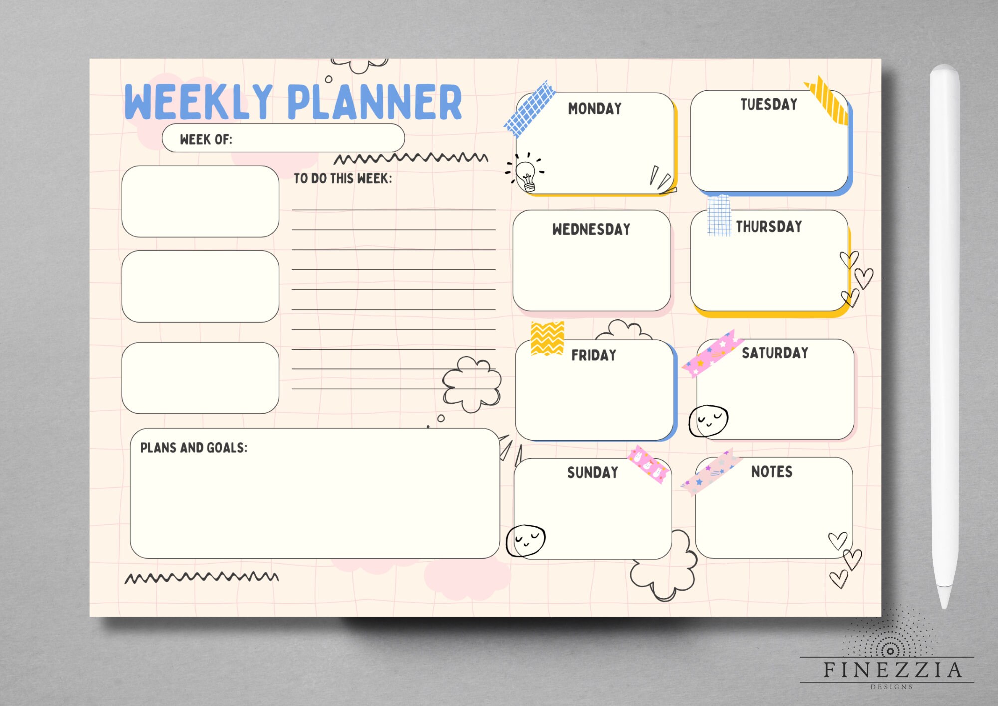 FINEZZIA Weekly Planner Printable Weekly Schedule Weekly Organizer ...