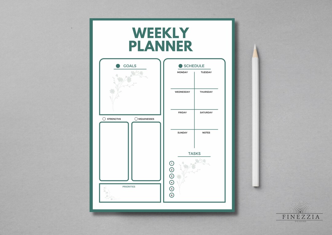 FINEZZIA Weekly Planner Printable Dark Green Weekly Schedule Planner ...