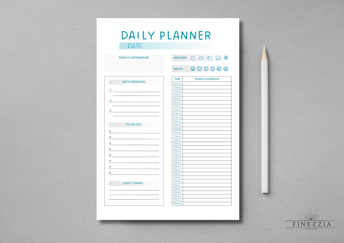 FINEZZIA Weekly Planner Printable Light Blue Weekly Schedule Girls Boys ...