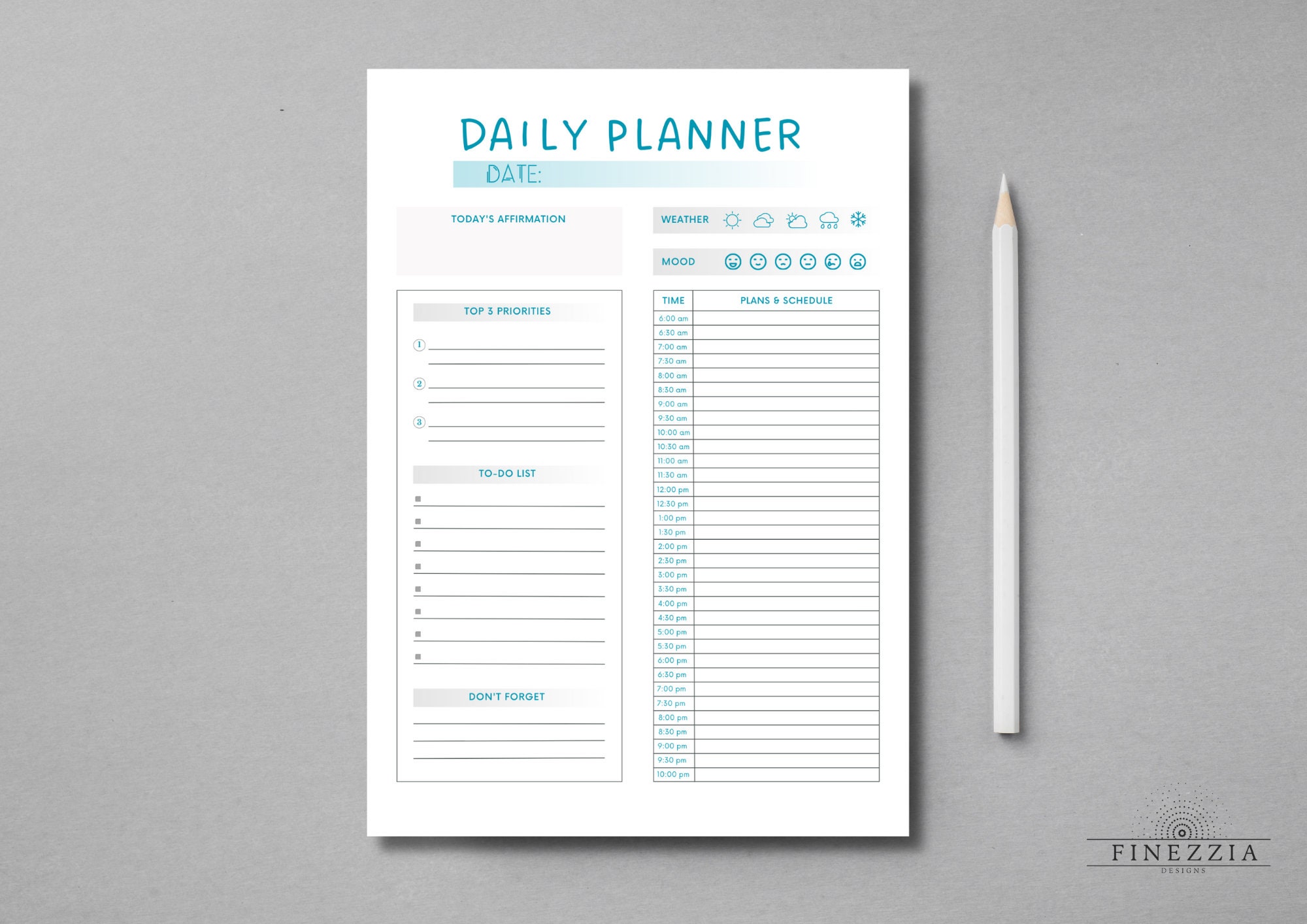 FINEZZIA Weekly Planner Printable Light Blue Weekly Schedule Girls Boys ...