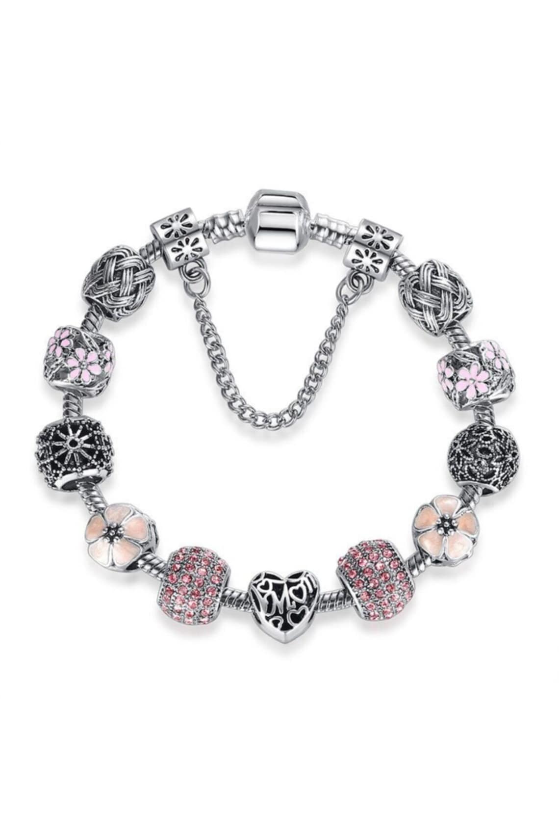 Pandora Style, Stylish Pink Mother Charm Bracelet in Wooden Box - Etsy