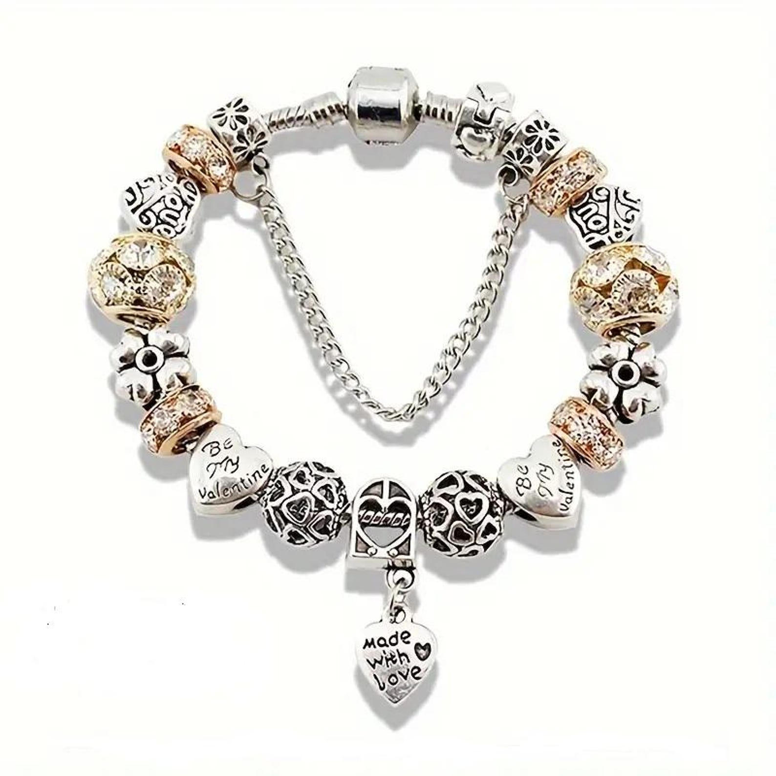 Pandora Style, Style, Gold Crystal Charm Bracelet, in Wooden Box, New ...