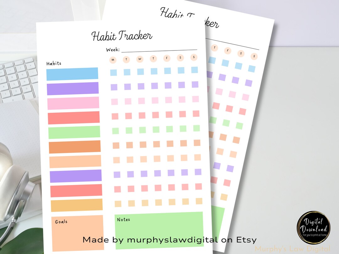Printable Colourful Weekly Habit Tracker Perfect for Summer Journals - Etsy