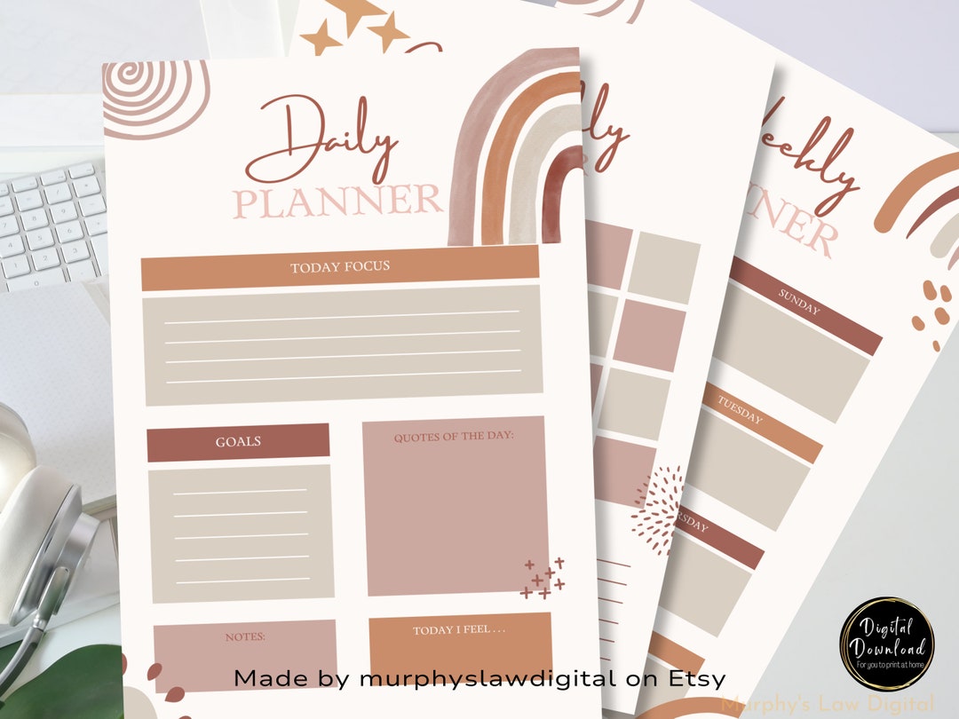 Printable Boho Inspired Planner Bundle, Daily, Weekly and Monthly Pages ...