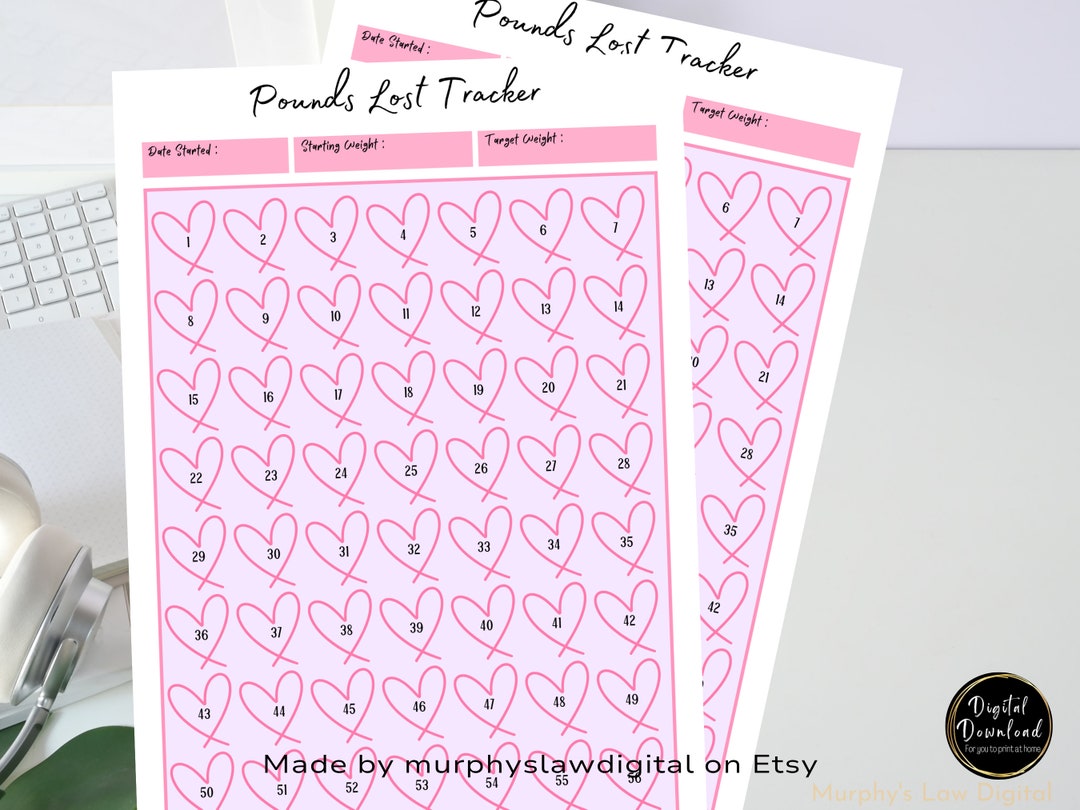 Pink Heart Weight Loss Tracker, Printable Pounds Lost Chart (digital ...