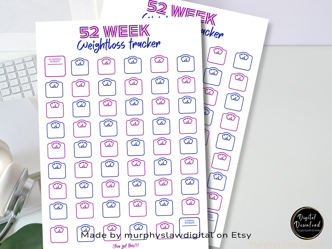 Yearly Weight Loss Tracker, 52 Week Purple & Blue Scales (digital ...
