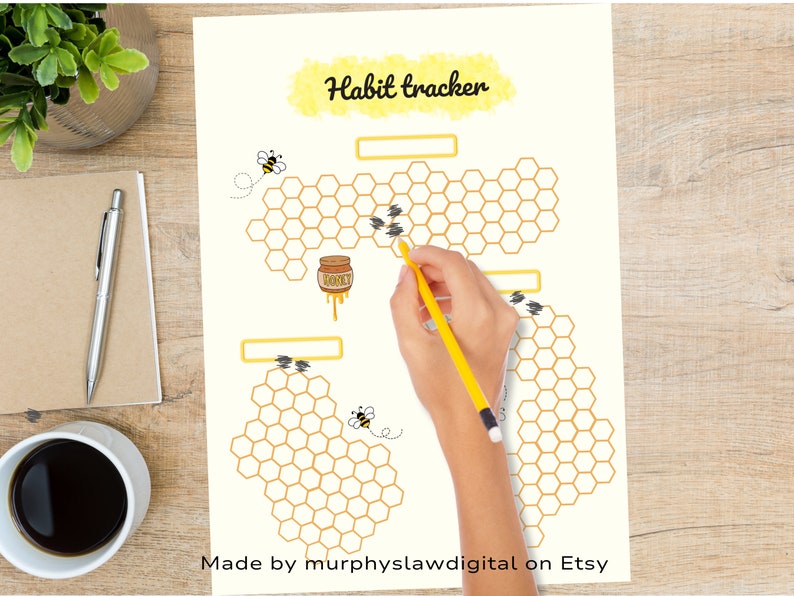 Printable Habit Tracker Bee and Honeycomb Design Perfect for Summer ...