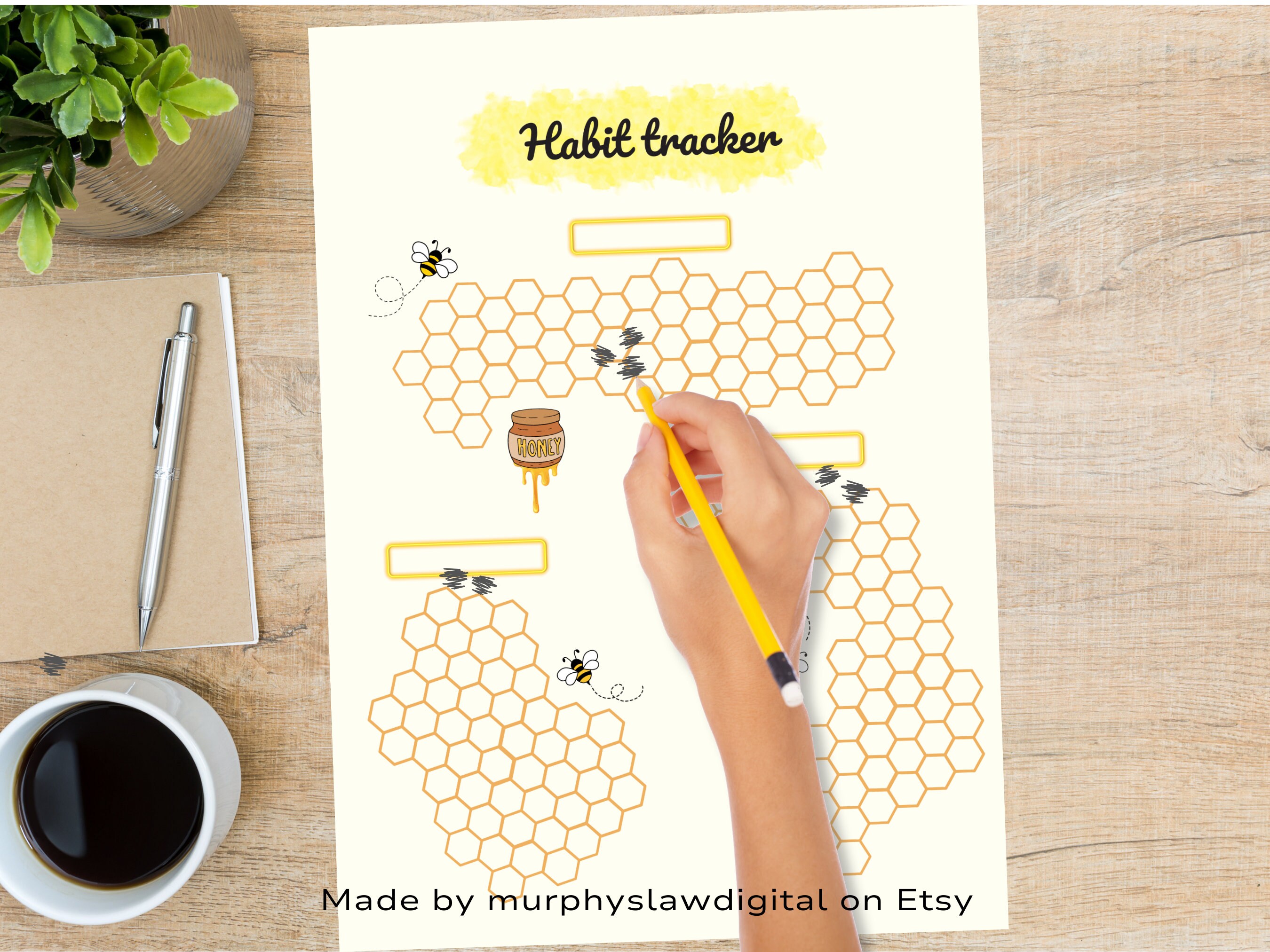 Bee Honeycomb Habit Tracker, Summer Journal Printable (digital Download ...