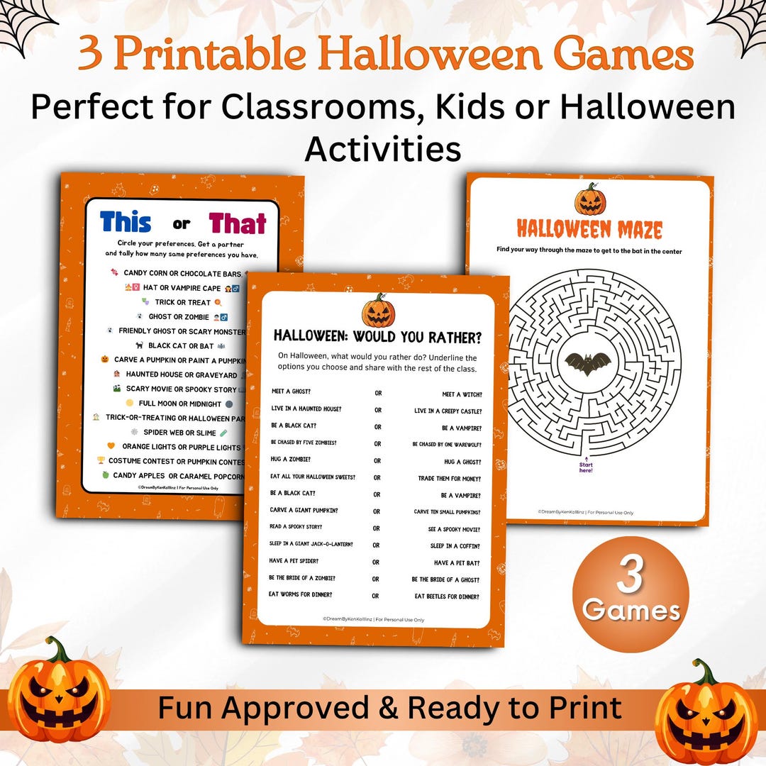 Printable Halloween Games Bundle: Kids Party Games (PDF Download) - Etsy