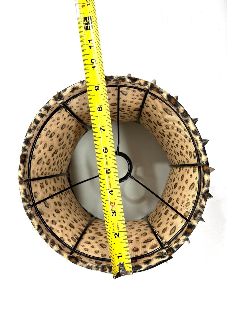 Handmade Leather Spiked Cheetah Print Fur Lamp Shade Lighting Cover Medium Sized Corset Drum