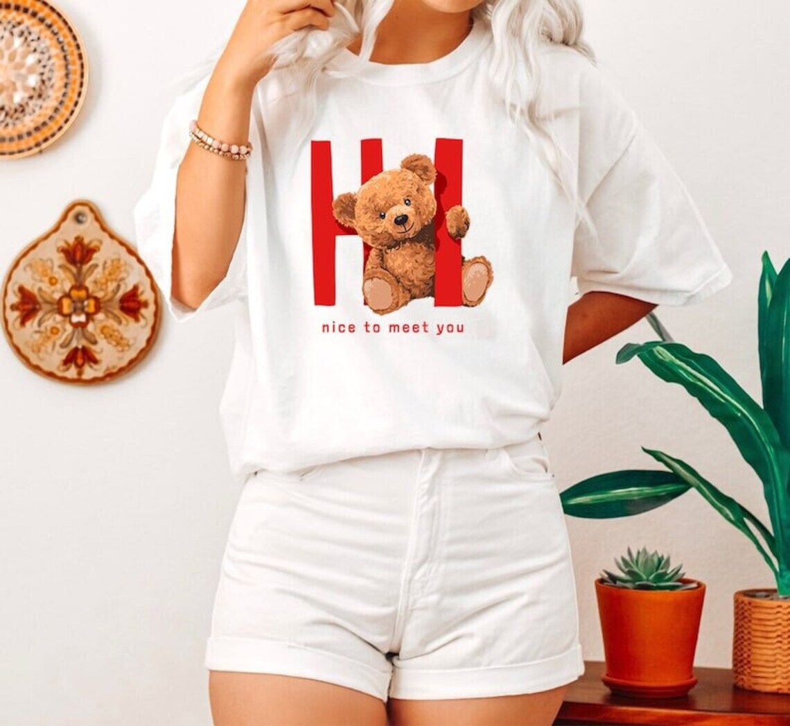 Cute Bear Shirt, Hi Nice to Meet You Animal Lover Shirt, Cool Bear ...