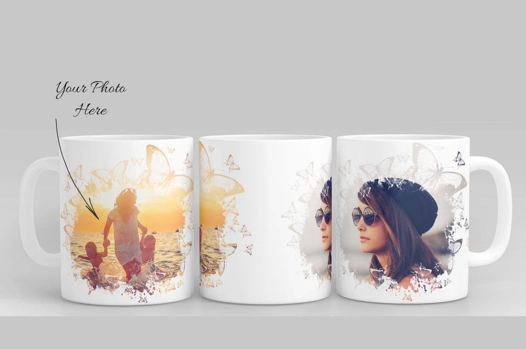 Custom Photo Butterfly Frame Mug, Photo Mug Design, Butterfly Mug, Mug ...