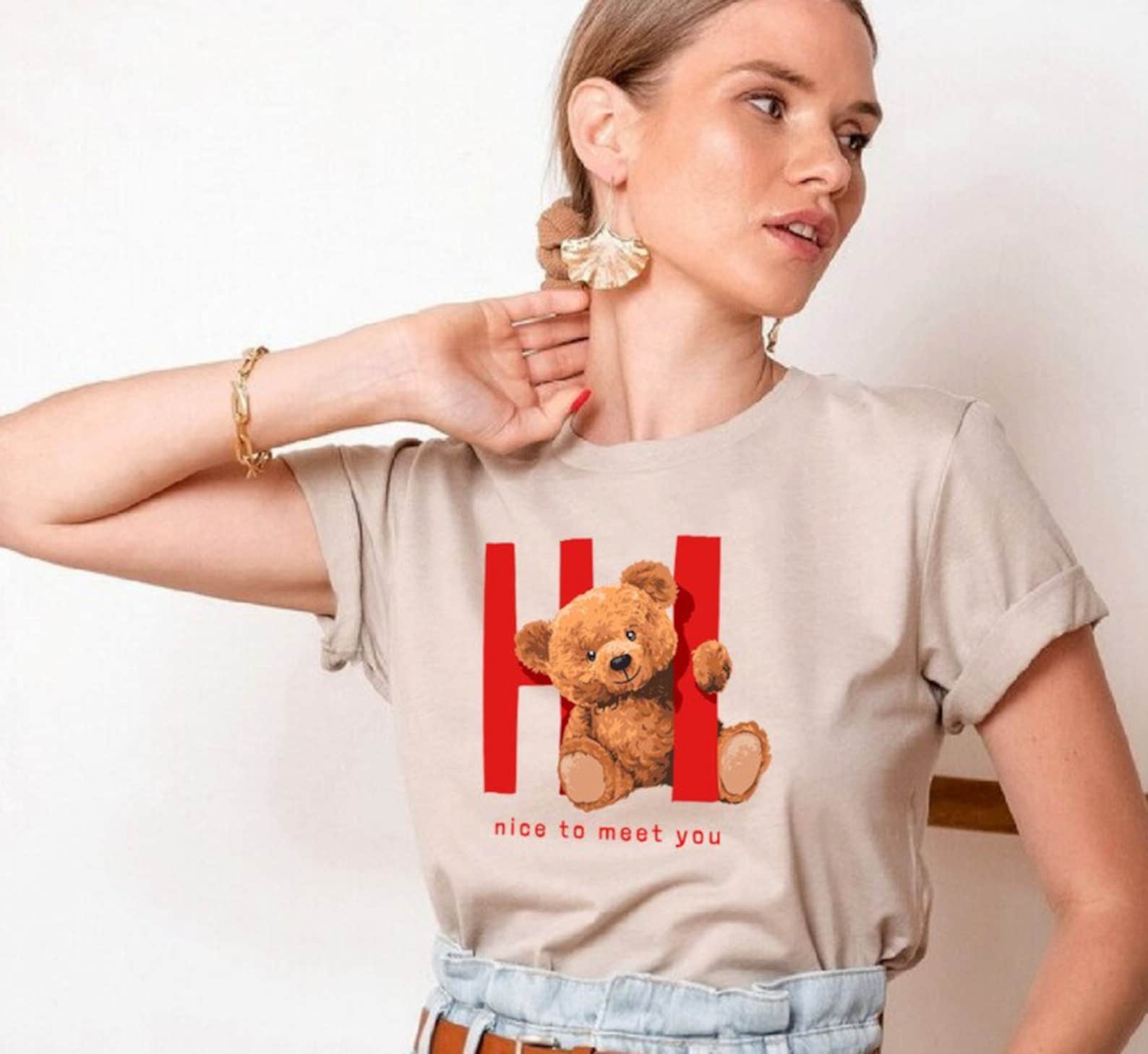 Cute Bear Shirt, Hi Nice to Meet You Animal Lover Shirt, Cool Bear ...
