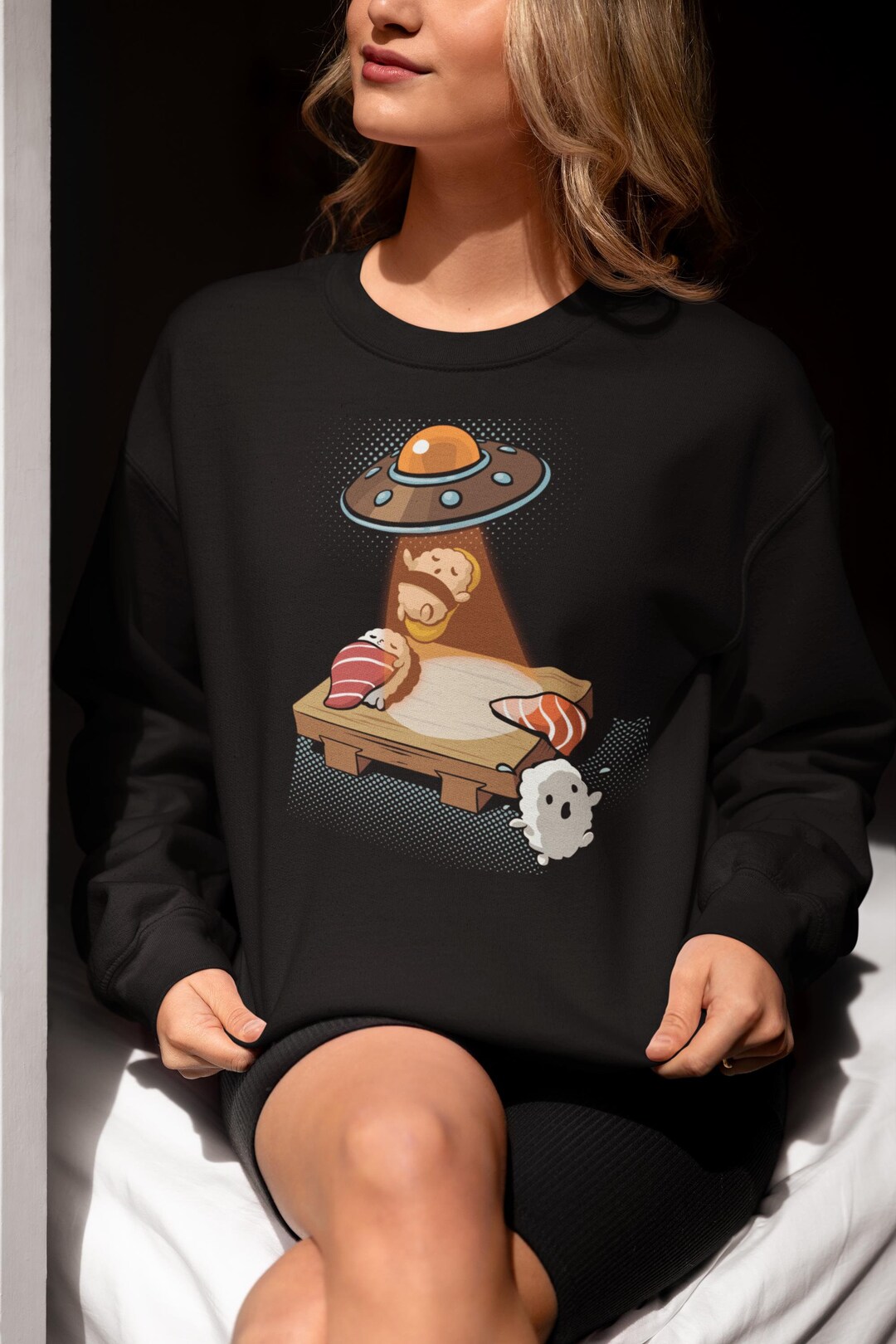 Alien Abduction Sushi Sweatshirt, Cute Funny Japanese Sushi Sweater ...