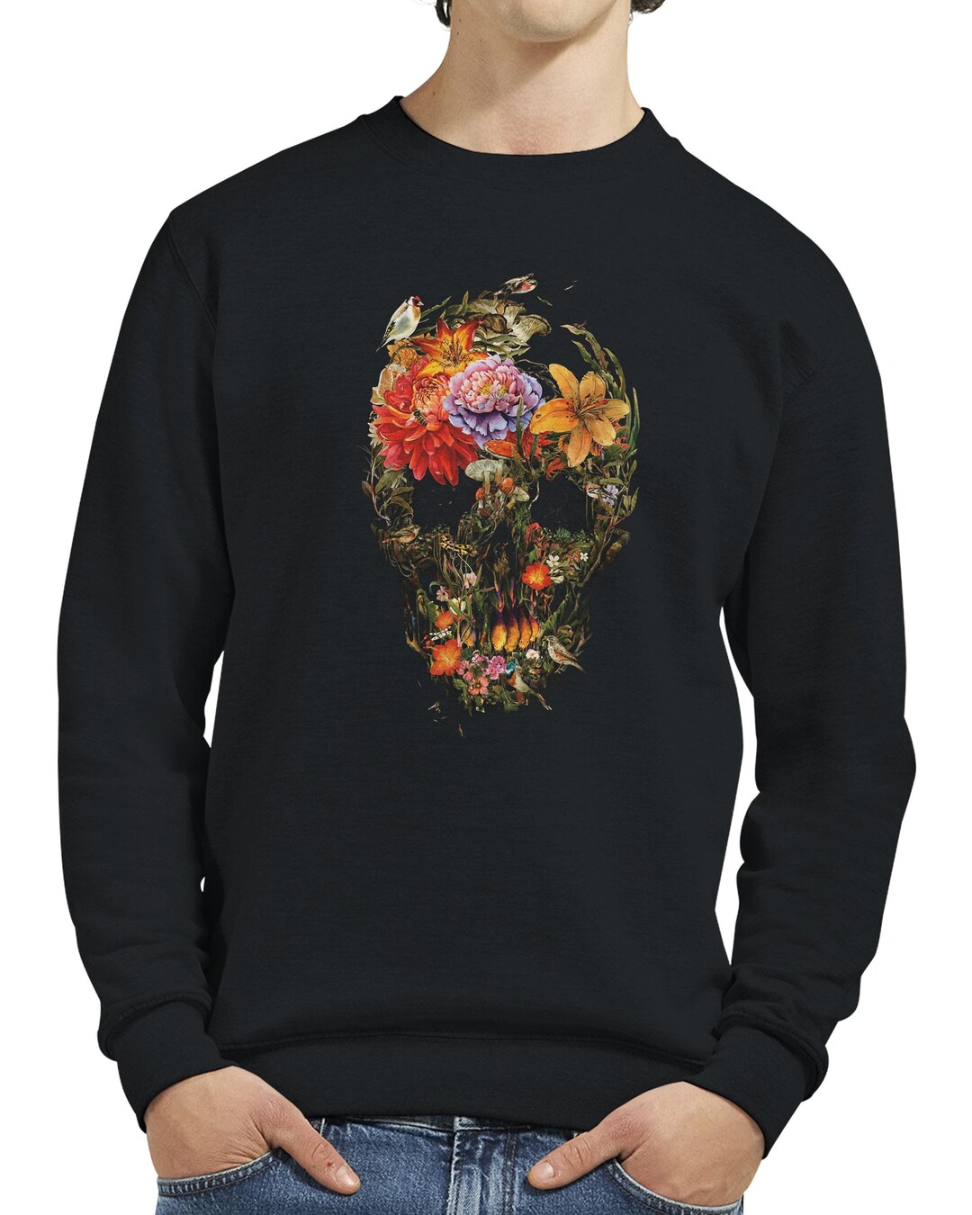 Amazingly Detailed Flowered Skull Sweatshirt, Spooky Halloween Skull ...