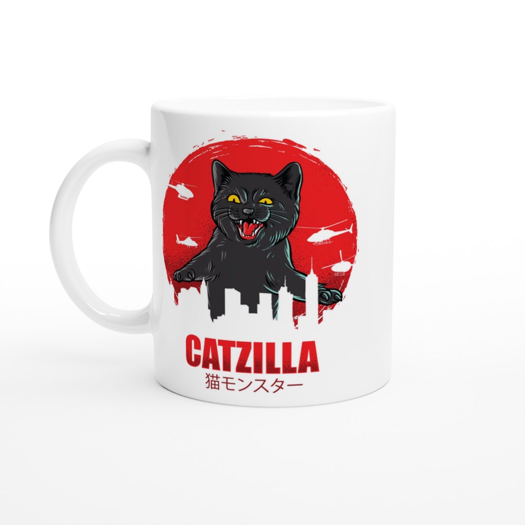 Retro 80s Horror Movie Cat Mug, Catzilla Mug, Funny Cat Themed Gifts ...