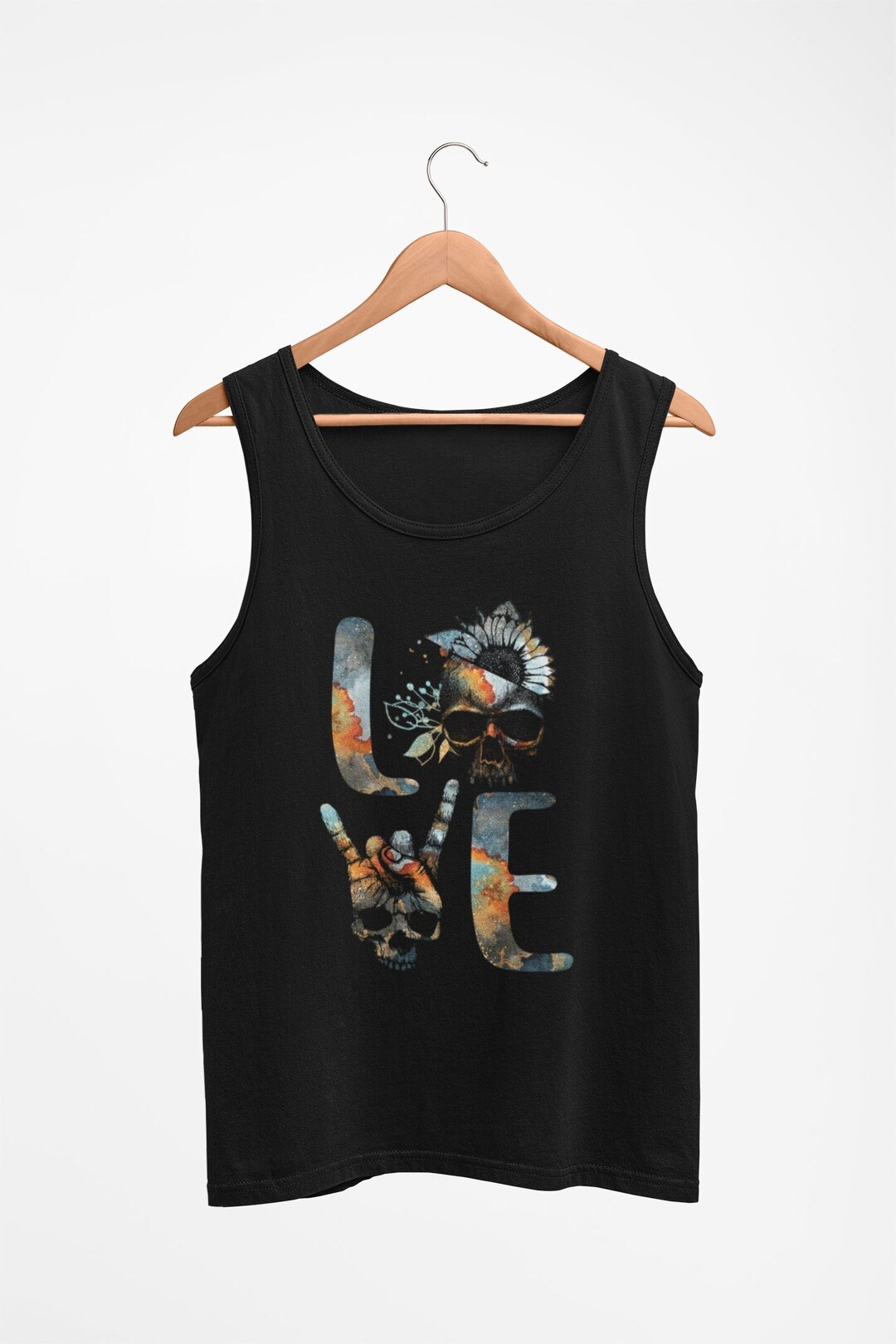 Love Skull Tank Top, Sign of the Horns, Halloween, Spooky, Skulls Tank ...