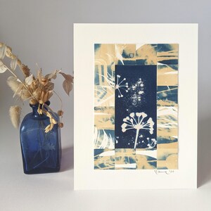 Original Mosaic, Collage of English Ivy & Feather Using Two Cyanotypes ...