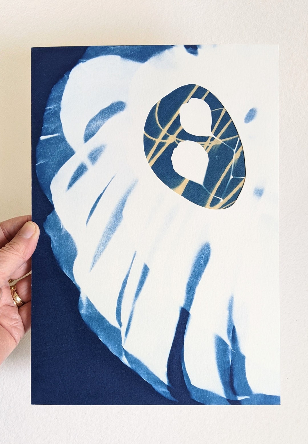 A Collage of Two Original Cyanotypes Created With a Monstera Adansonii ...