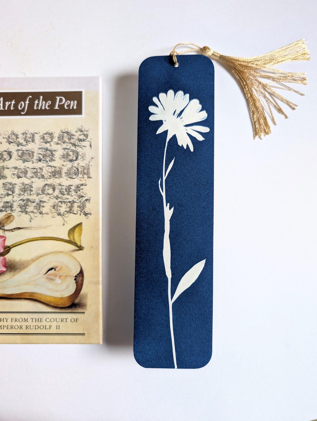 Cyanotype Bookmark: Feather & Marigold, Handmade Double-sided Botanical ...