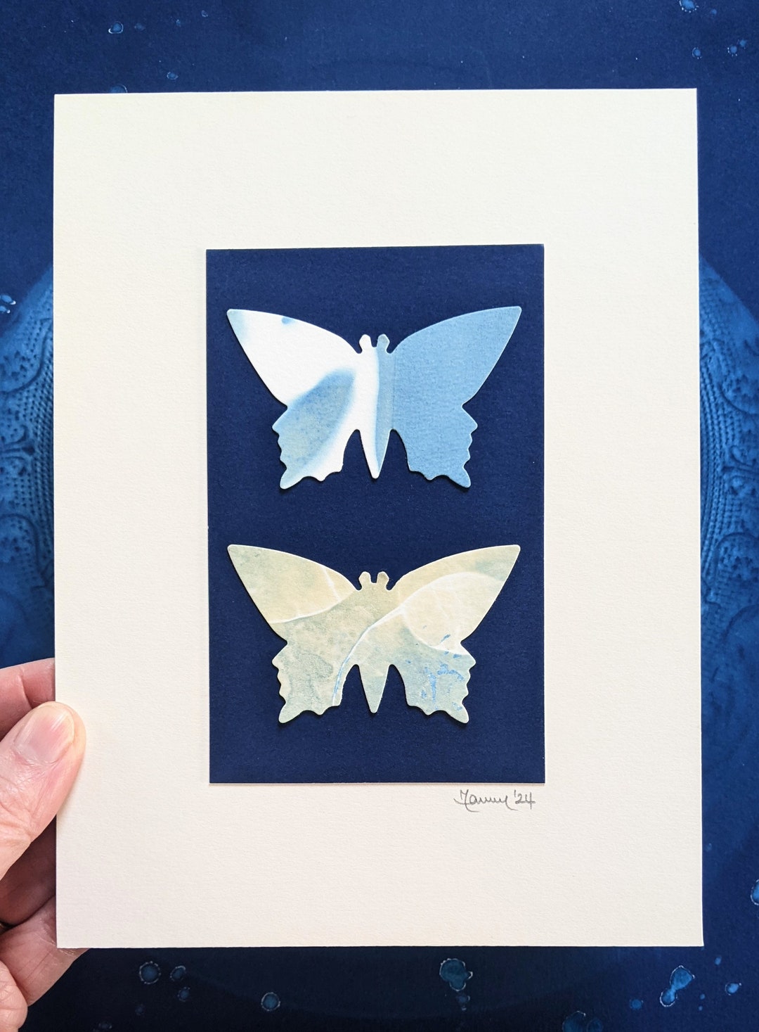3 Original Cyanotypes of Two Butterflies Handmade and Mounted Ready for ...