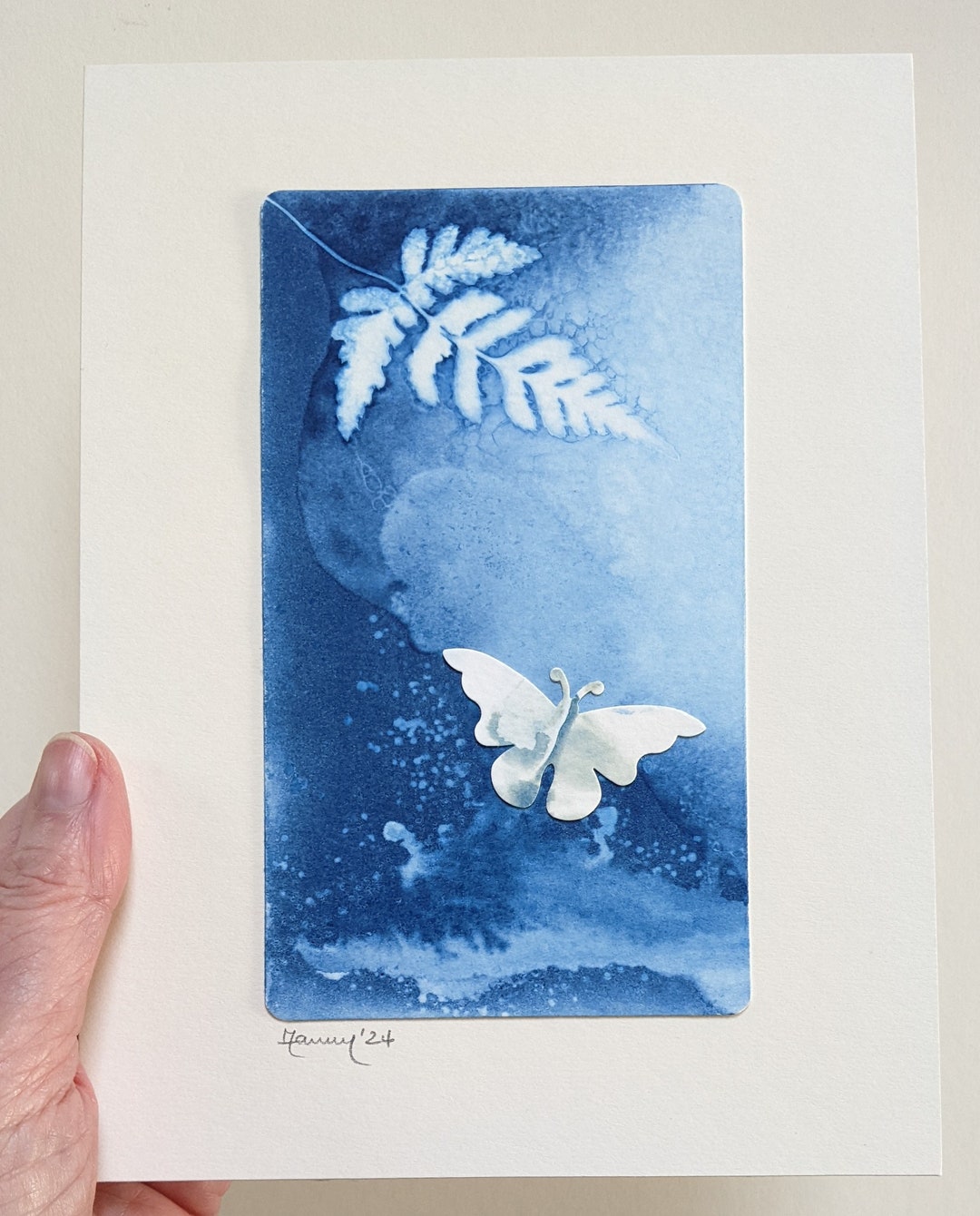 Original Cyanotype of a Fern Frond & a Cyanotype Butterfly on ...