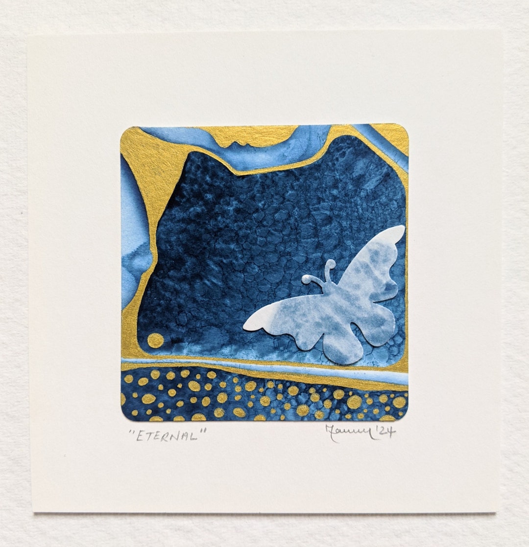 An Original Square Cyanotype Created With Collaged Butterfly and ...