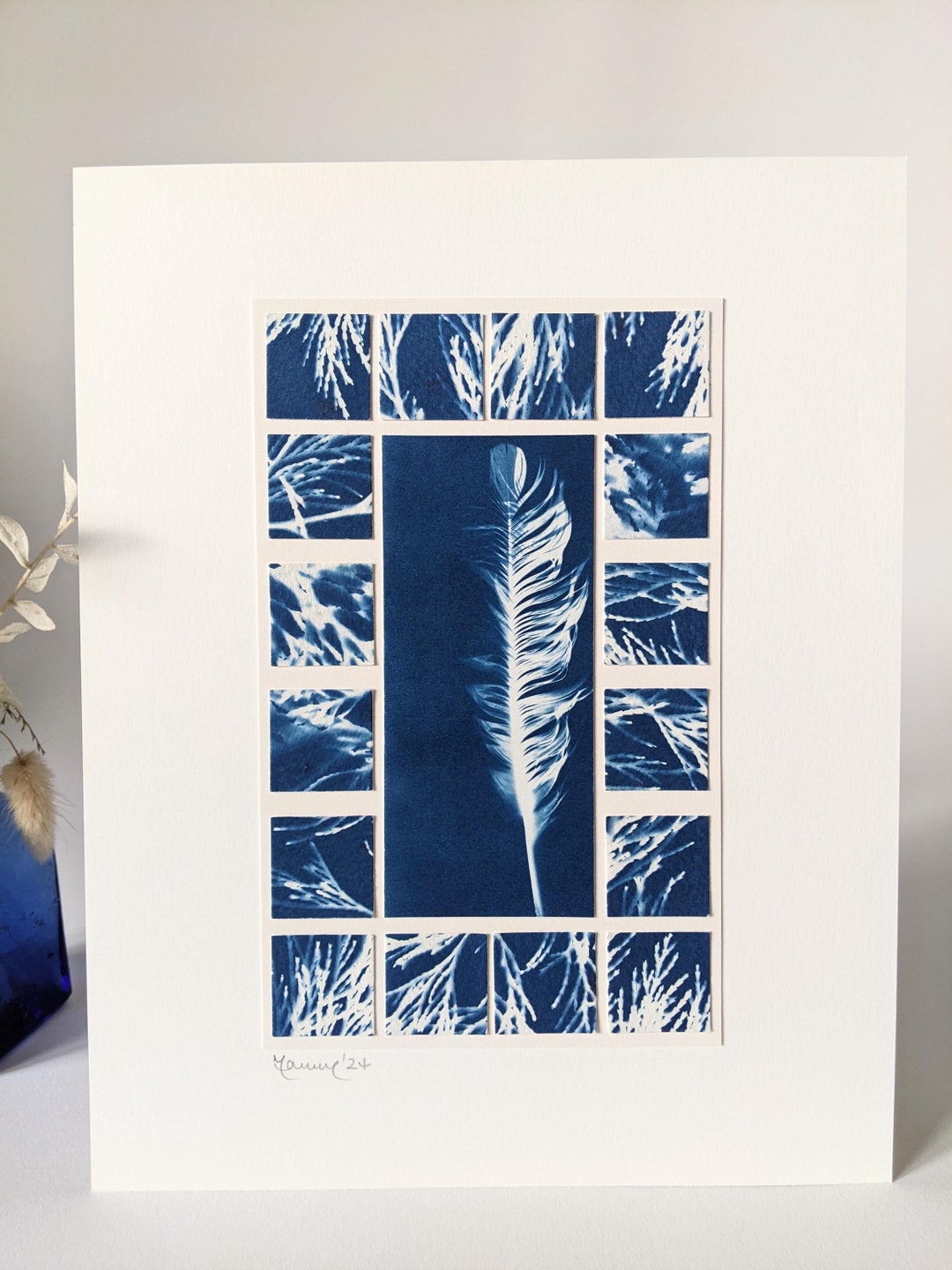 Mosaic, Collage of Traditional Cedar and Feather Cyanotypes. Handmade ...