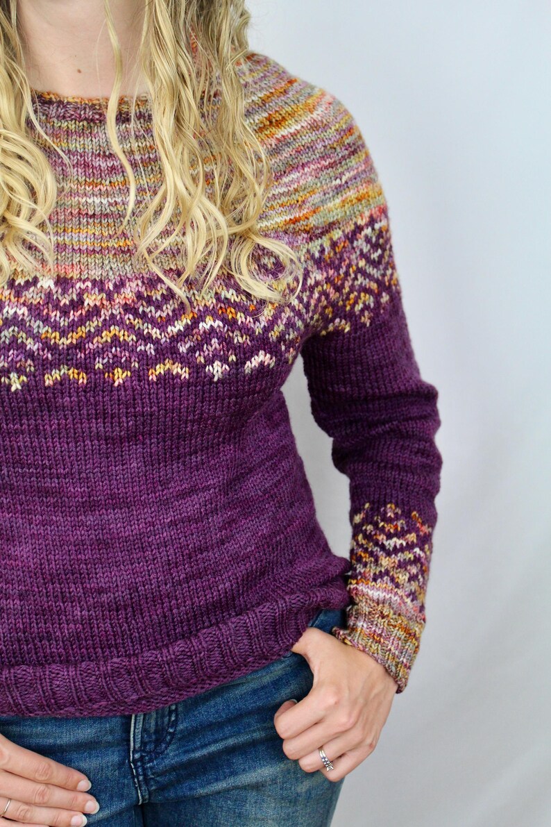 Top Down Yoke Knit Sweater Pattern Colorwork Sweater Knitting Pattern Top Down DK Weight Sweater ...