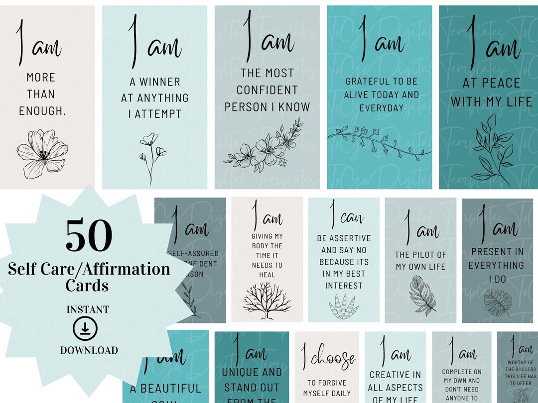50 Affirmation Cards Digital Download, Mindfulness Affirmations Deck ...