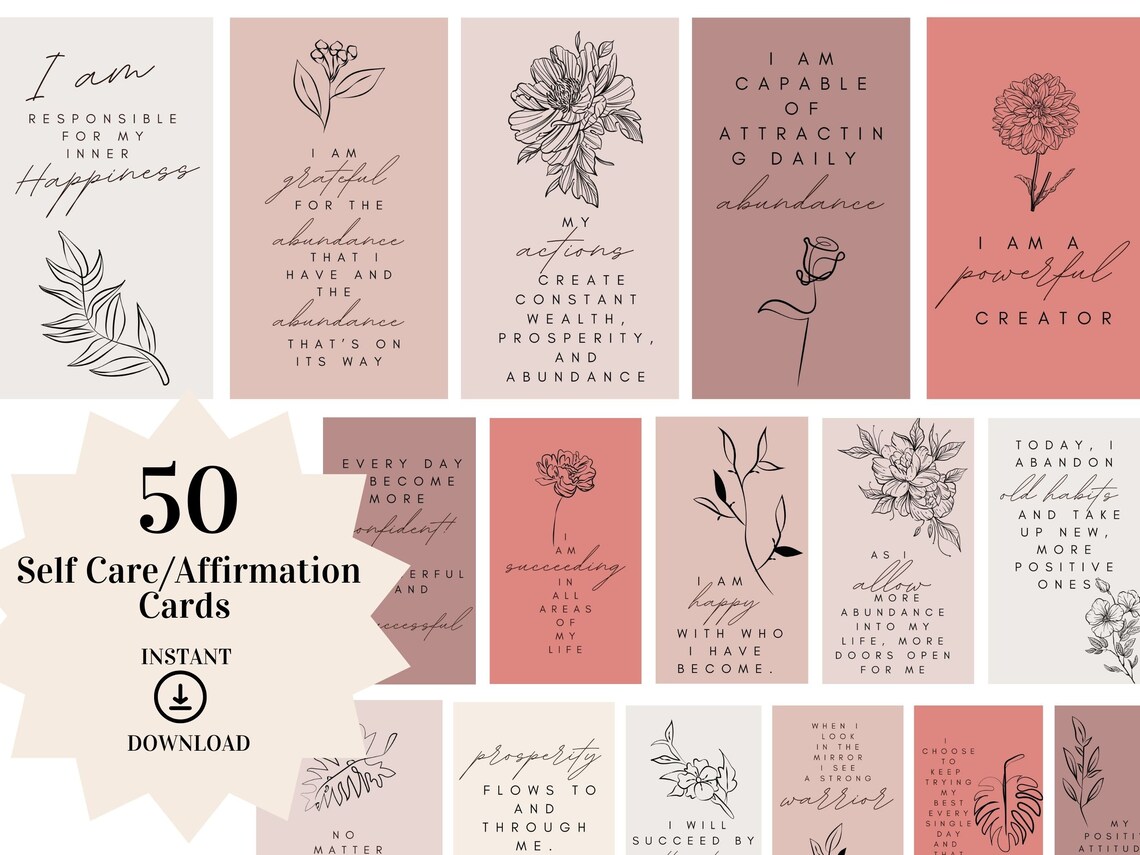 50 Affirmation Cards Digital Download, Mindfulness Affirmations Deck ...