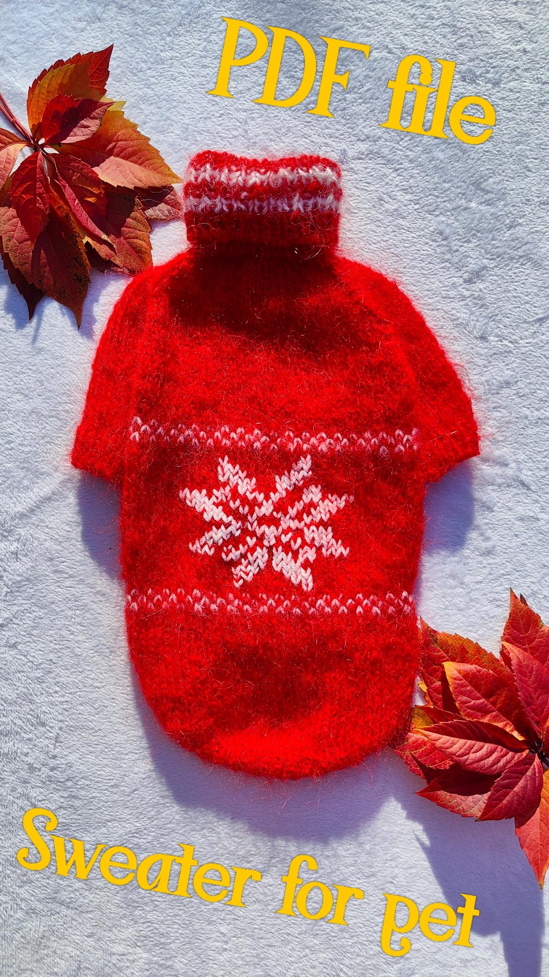 Red Christmas Dog Sweater Pattern PDF - Knit Pattern+snowflake Motif ...
