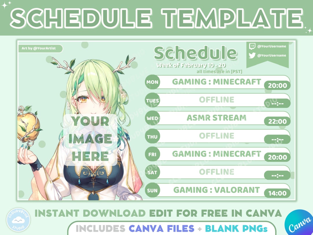 Green Twitch Stream Schedule Template・ Cute Green Simple Twitch ...