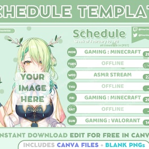 Green Twitch Stream Schedule Template・ Cute Green Simple Twitch ...