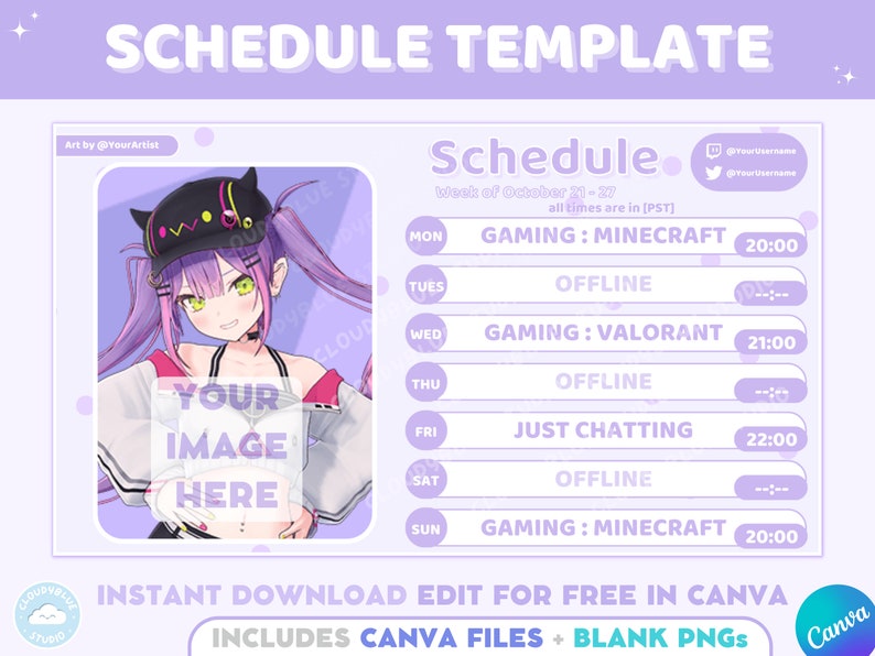 Purple Twitch Stream Schedule Template・ Cute Purple Simple Twitch ...